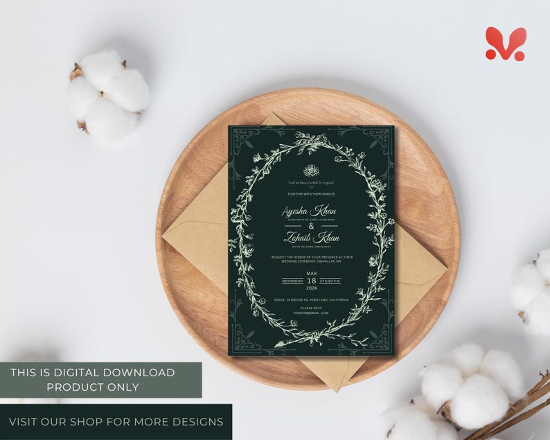 Editable Muslim Wedding Invitation Card, Digital Islamic Walima Invite ...
