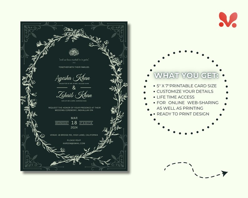 Editable Muslim Wedding Invitation Card, Digital Islamic Walima Invite ...