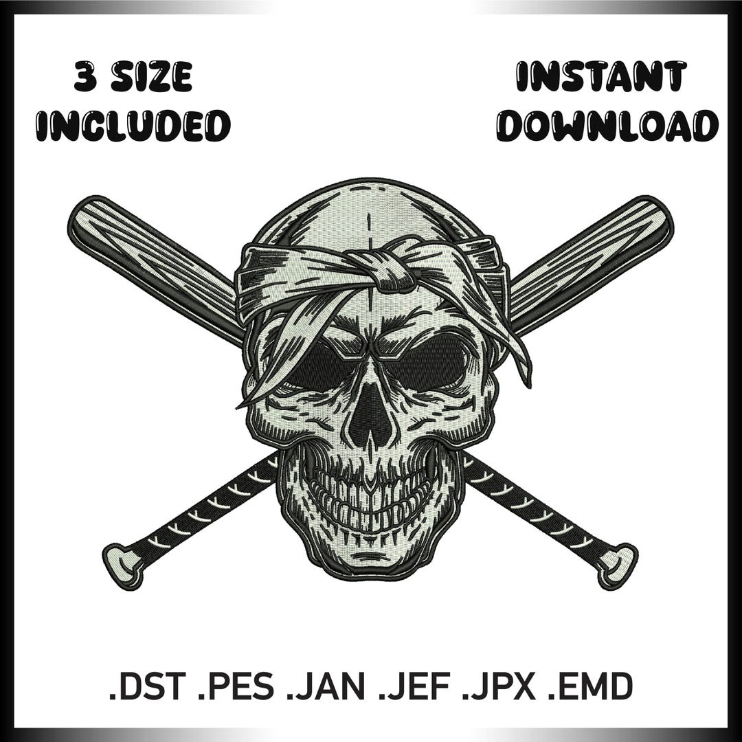 Gangster Skull Embroidery Design: Bandana Biker Patch (DST, PES Files ...