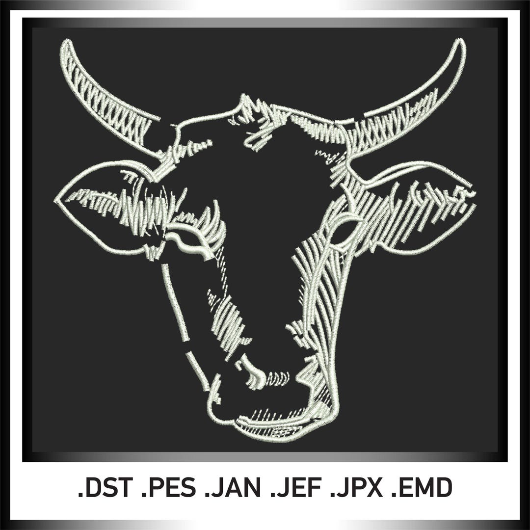 Cow Head Line Art Embroidery Design: Farm Animal Logo (DST, PES File ...