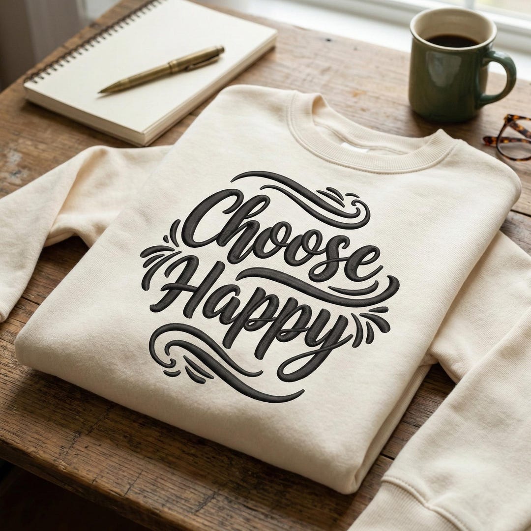Choose Happy Embroidery Design – Retro Groovy Quote, Happy Face, 4x4 ...