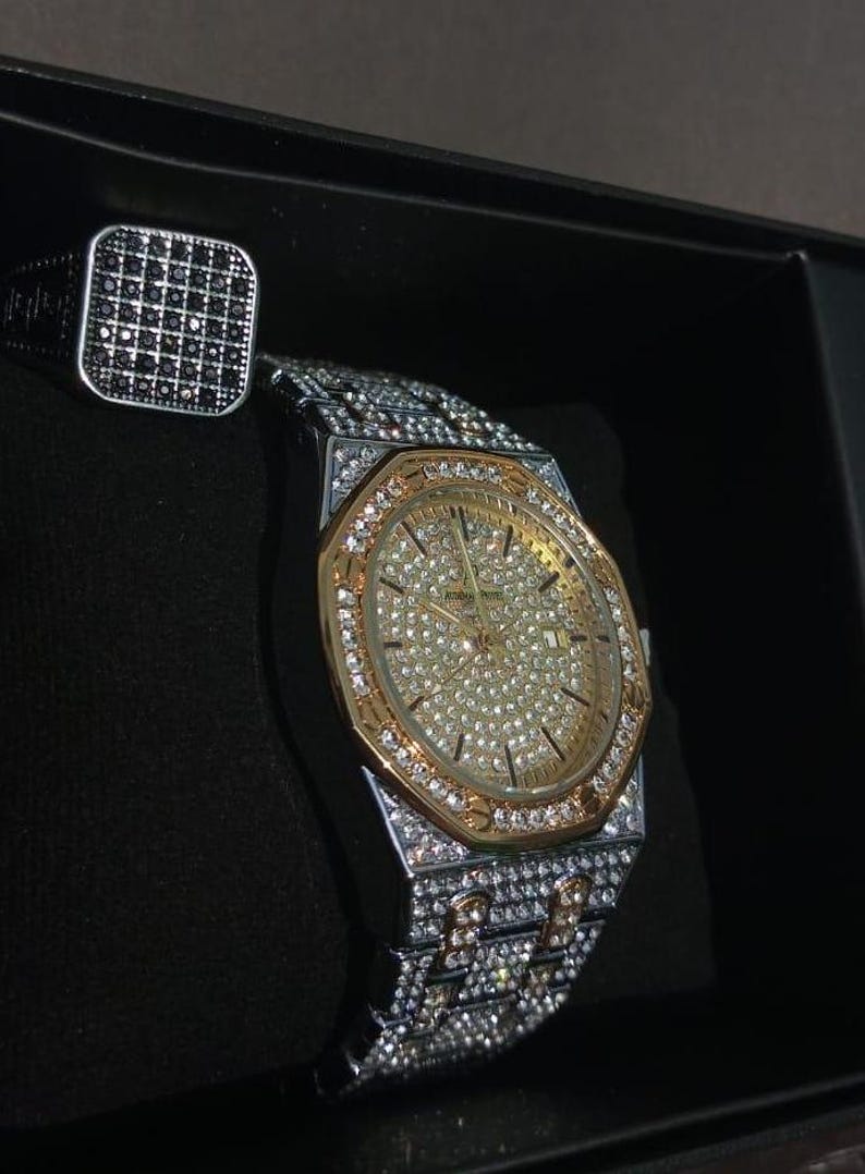 Iced Out Diamond Watch for Men Luxury Bling Hip Hop Watch Gold/silver ...