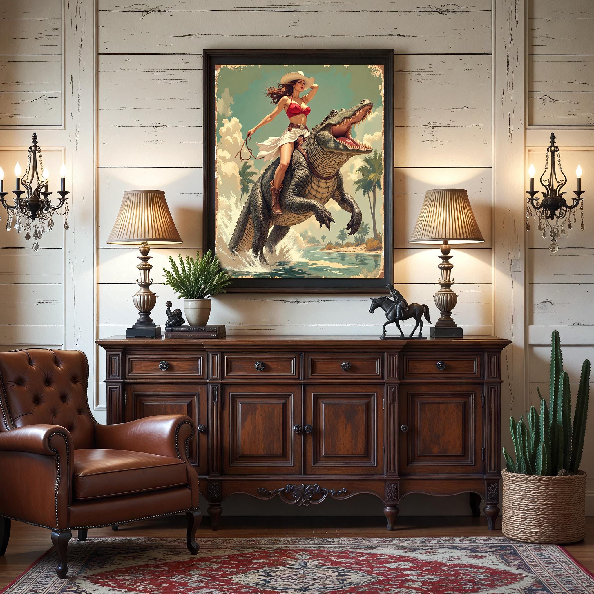 Get in Loser Cowgirl Print, Funny Alligator Art, Maximalist Wall Decor ...