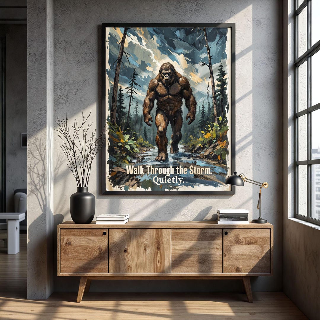 Bigfoot Poster Motivational Sasquatch Wall Art Walk Through the Storm ...