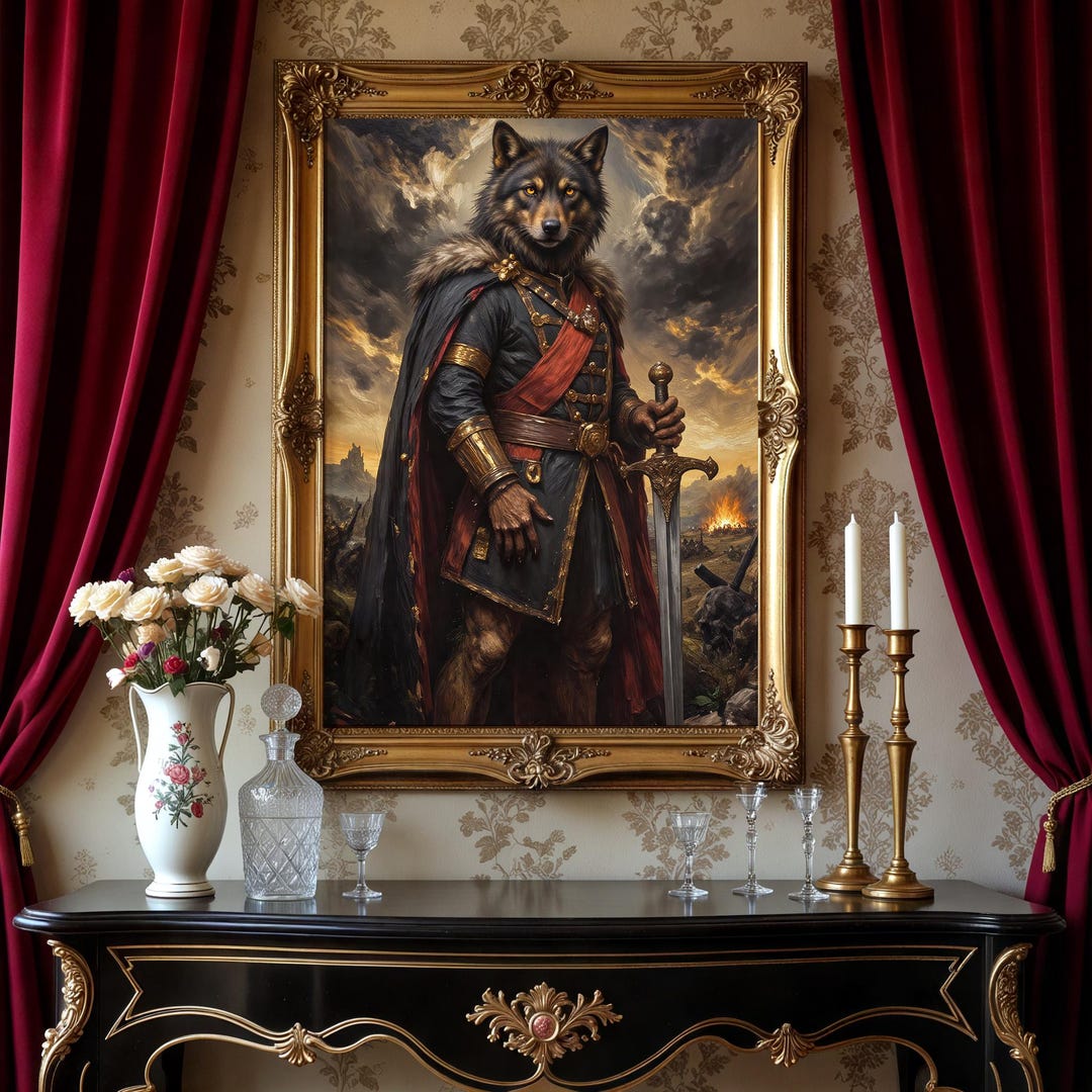Dogman Cryptid Art, Werewolf Warrior Print, Epic Fantasy Wall Art, Dark ...