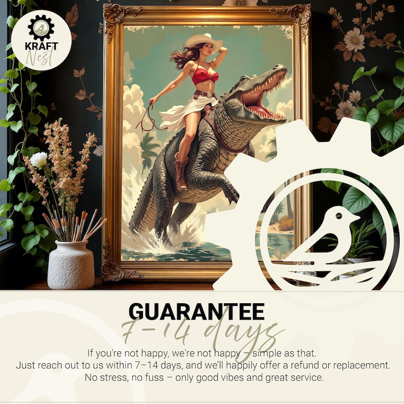 Retro Coastal Cowgirl Riding Alligator Poster Western Ranch Art Print ...