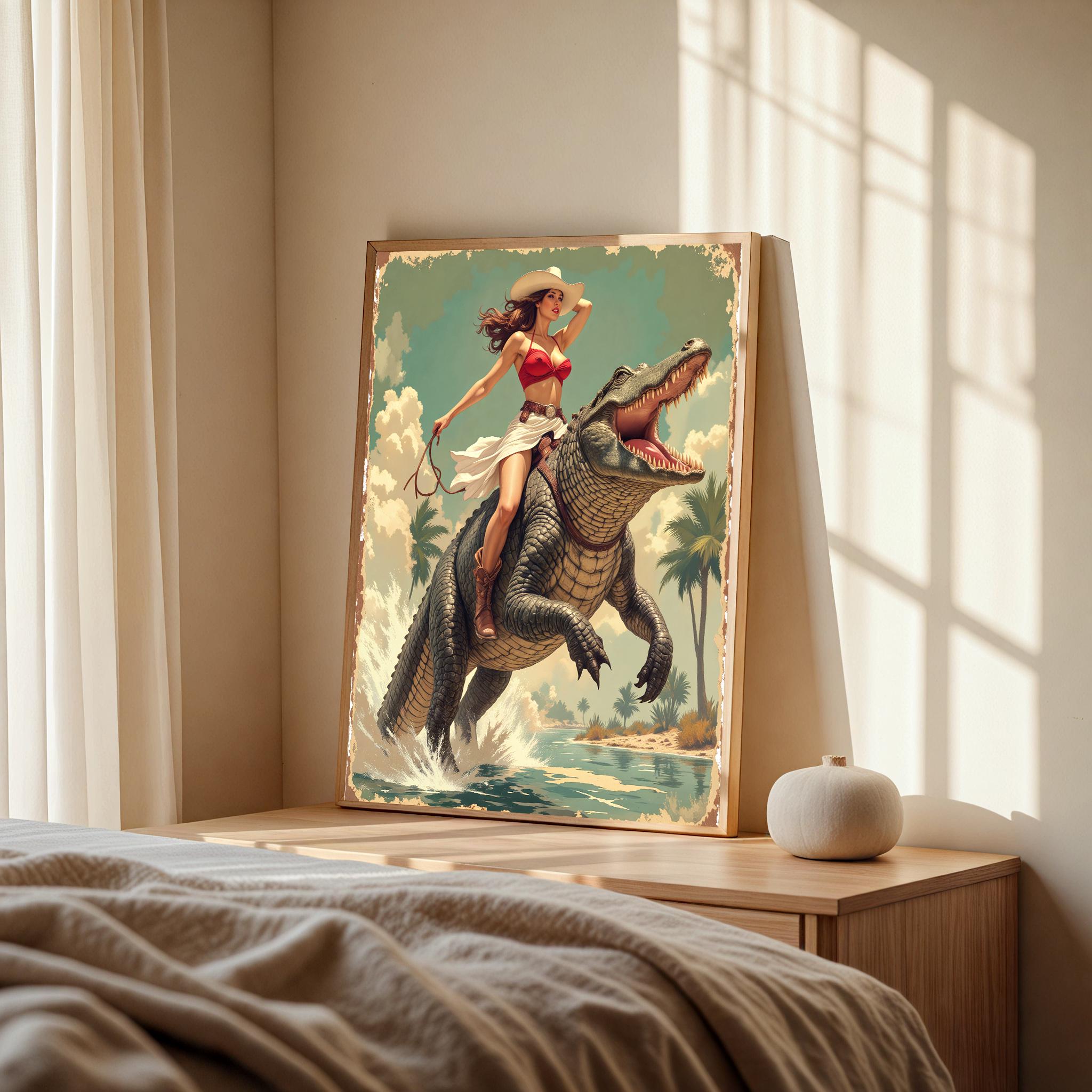 Get in Loser Cowgirl Print, Funny Alligator Art, Maximalist Wall Decor ...