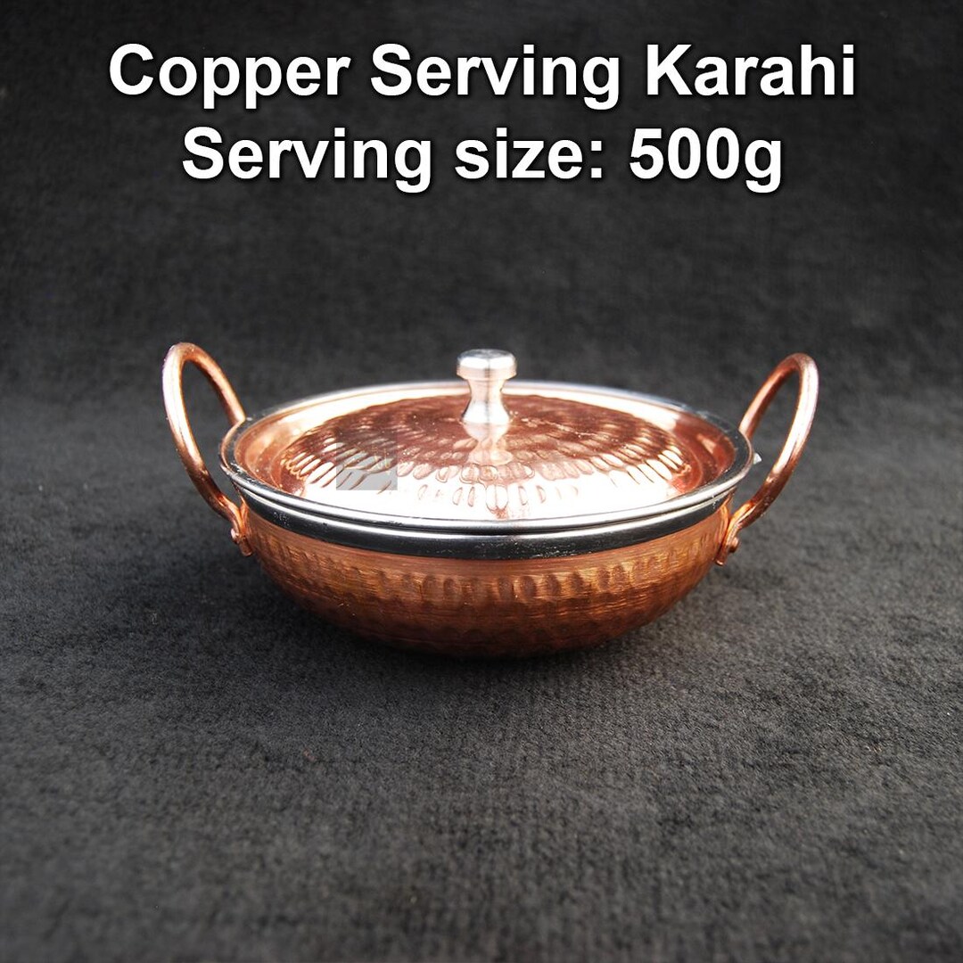 Copper Steel Bowl Karahi for Serving | Copper Handles | 6 Inch | 500g ...