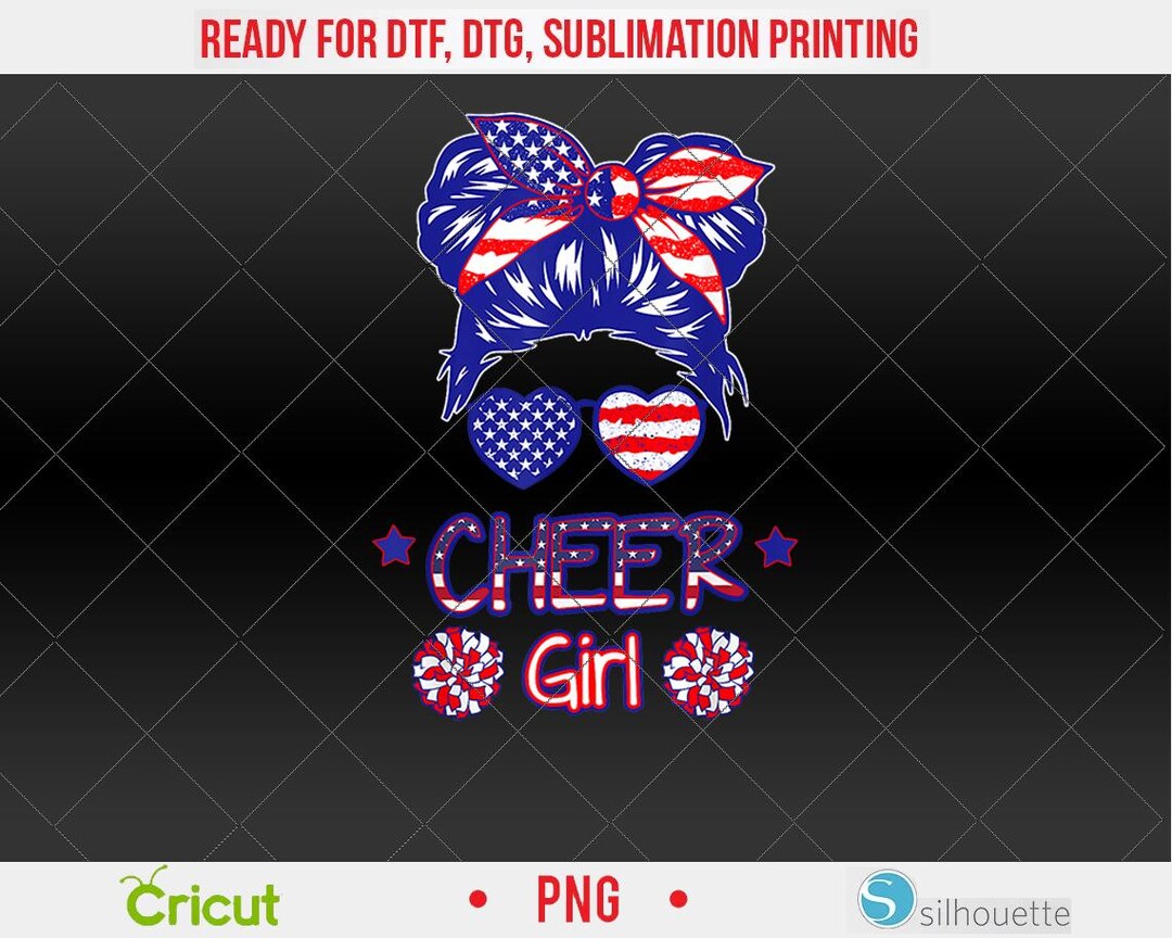 American Flag Cheer Girl 4th July USA Patriotic Cheerleader, DTF ...