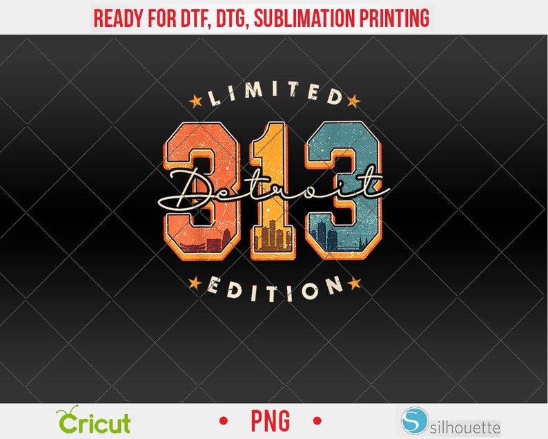 313 Detroit Area Code Skyline Retro Vintage for Men & Women PNG, DTF ...
