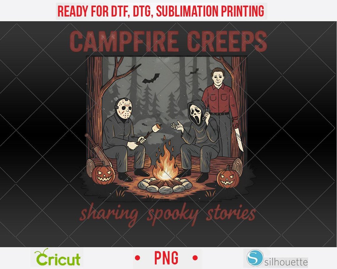 Horror Campfire Squad PNG, Campfire Creeps PNG, Sharing Spooky Stories ...