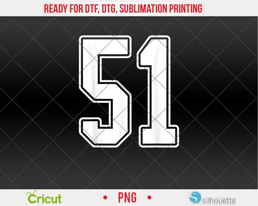 51 White Outline Number 51 Sports Fan Jersey Style Png, Jersey Tee ...