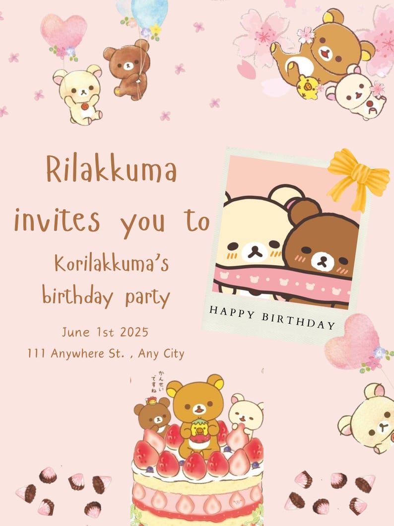 Rilakkuma and Korilakkuma Birthday Invitation! - Etsy