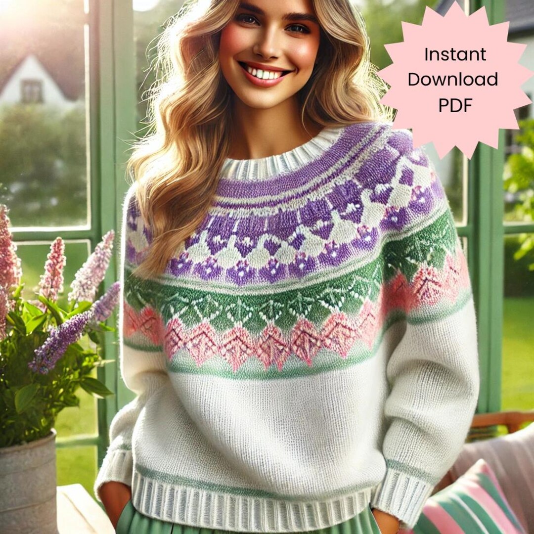 Cozy Fair Isle Sweater Knitting Pattern PDF Digital Download Women's ...