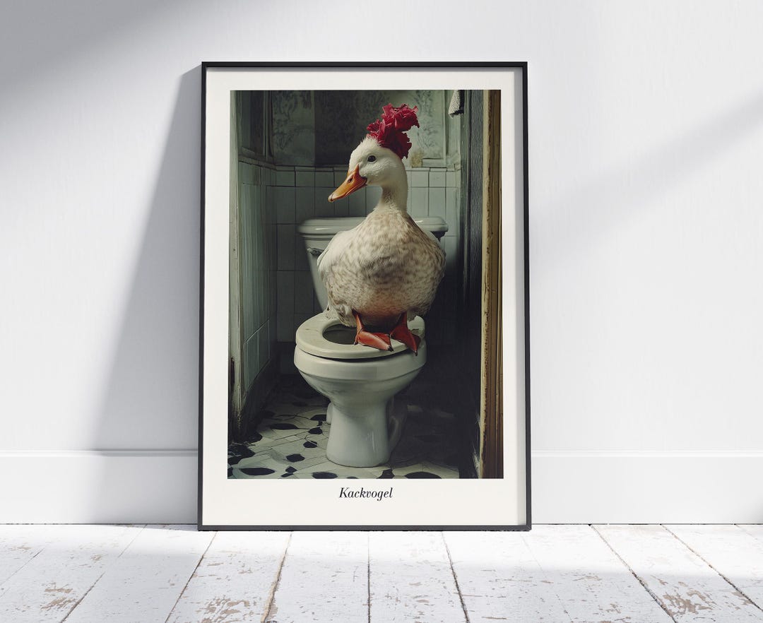 Pooping Duck Funny Toilet Poster Duck on Toilet Funny Bathroom ...