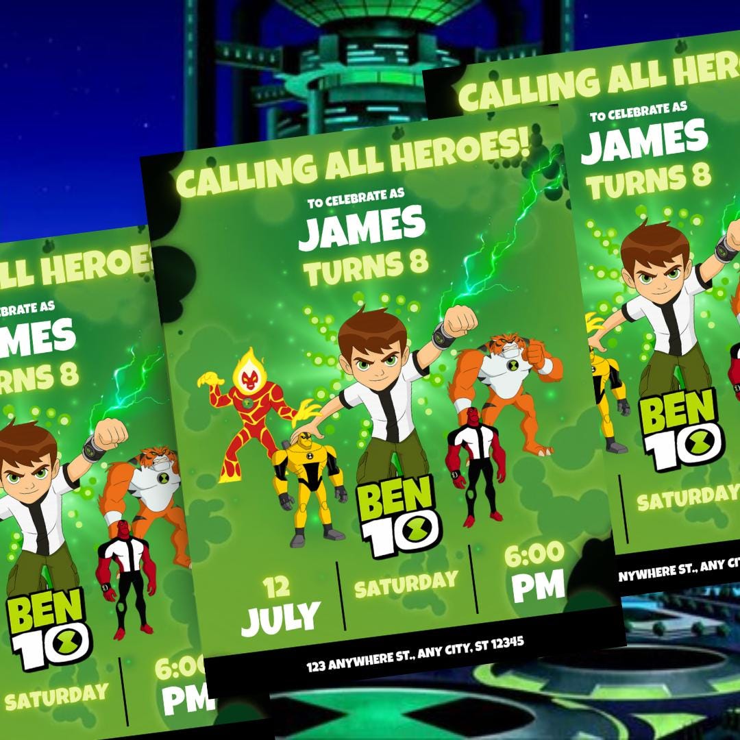 Ben 10 Birthday Invitation | Editable Canva Template | Cartoon Theme ...