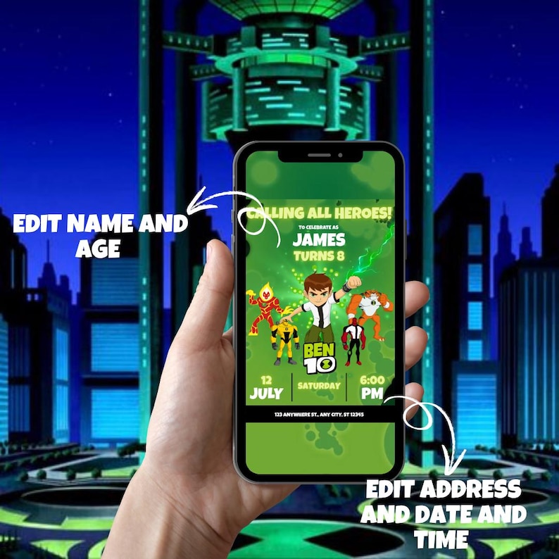 Ben 10 Birthday Invitation | Editable Canva Template | Cartoon Theme ...