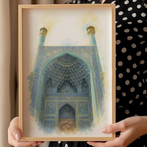 Shah Mosque Print Isfahan Iran, Persian Islamic Wall Art, Blue Tile Masjid Poster, Imam Mosque ...