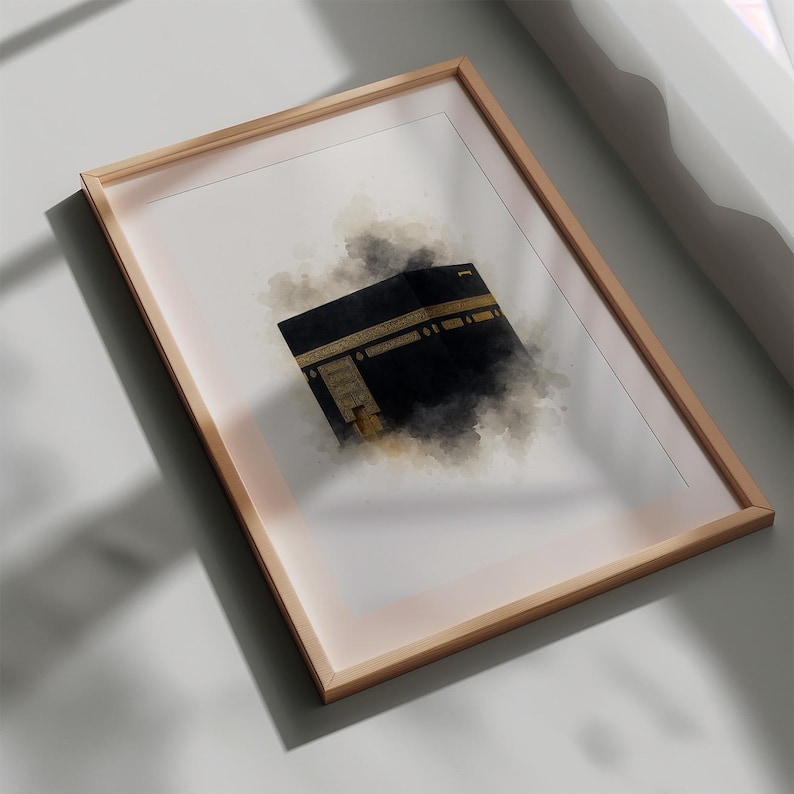 Minimalist Kaaba Watercolor Islamic Art | Makkah Sacred Wall Decor ...