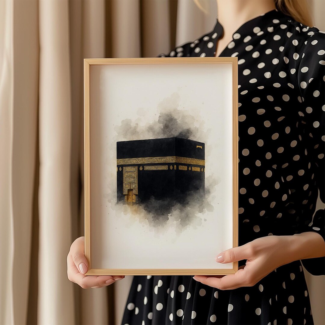 Minimalist Kaaba Watercolor Islamic Art | Makkah Sacred Wall Decor ...