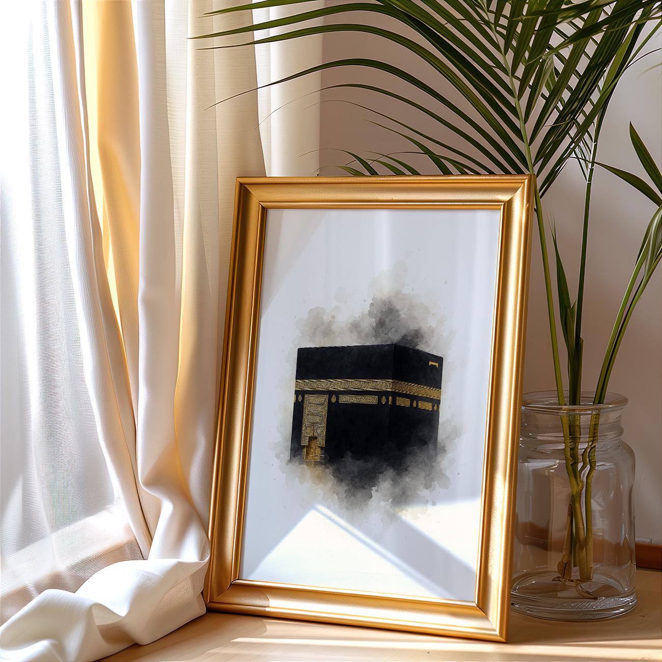 Minimalist Kaaba Watercolor Islamic Art | Makkah Sacred Wall Decor ...