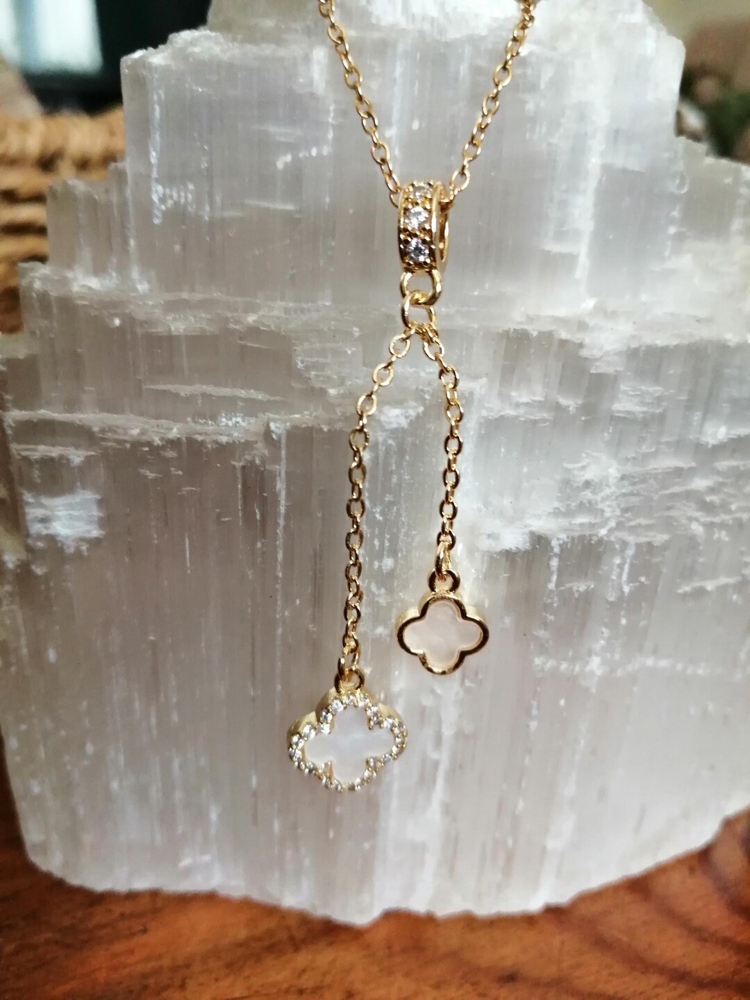 18k Gold Plated Clover Necklace, Double Clover, Clover Necklace, Cubic ...