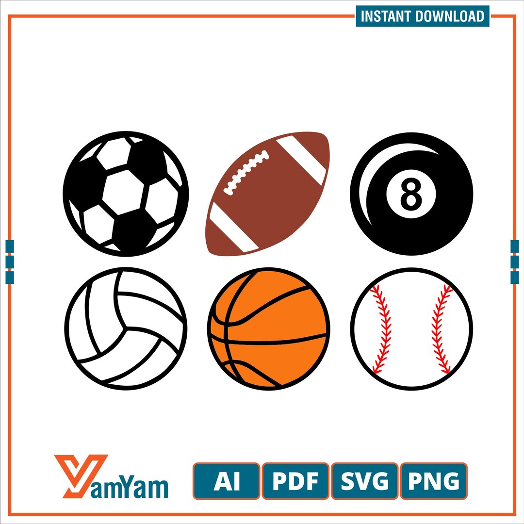 Sports Ball Bundle SVG Files | Football | Volleyball | Basketball ...