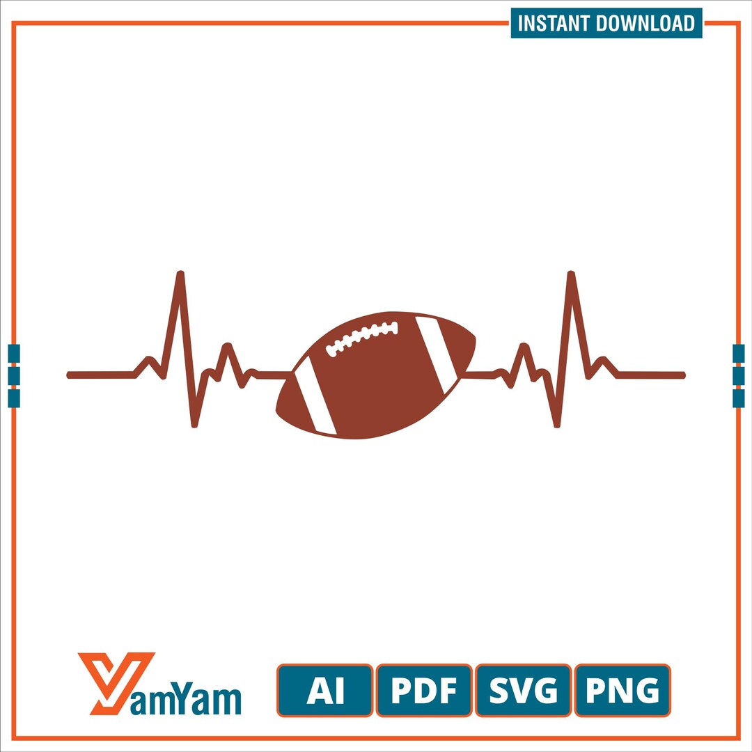 Football Heartbeat Line SVG Files ECG EKG Cut Files Football Vector ...