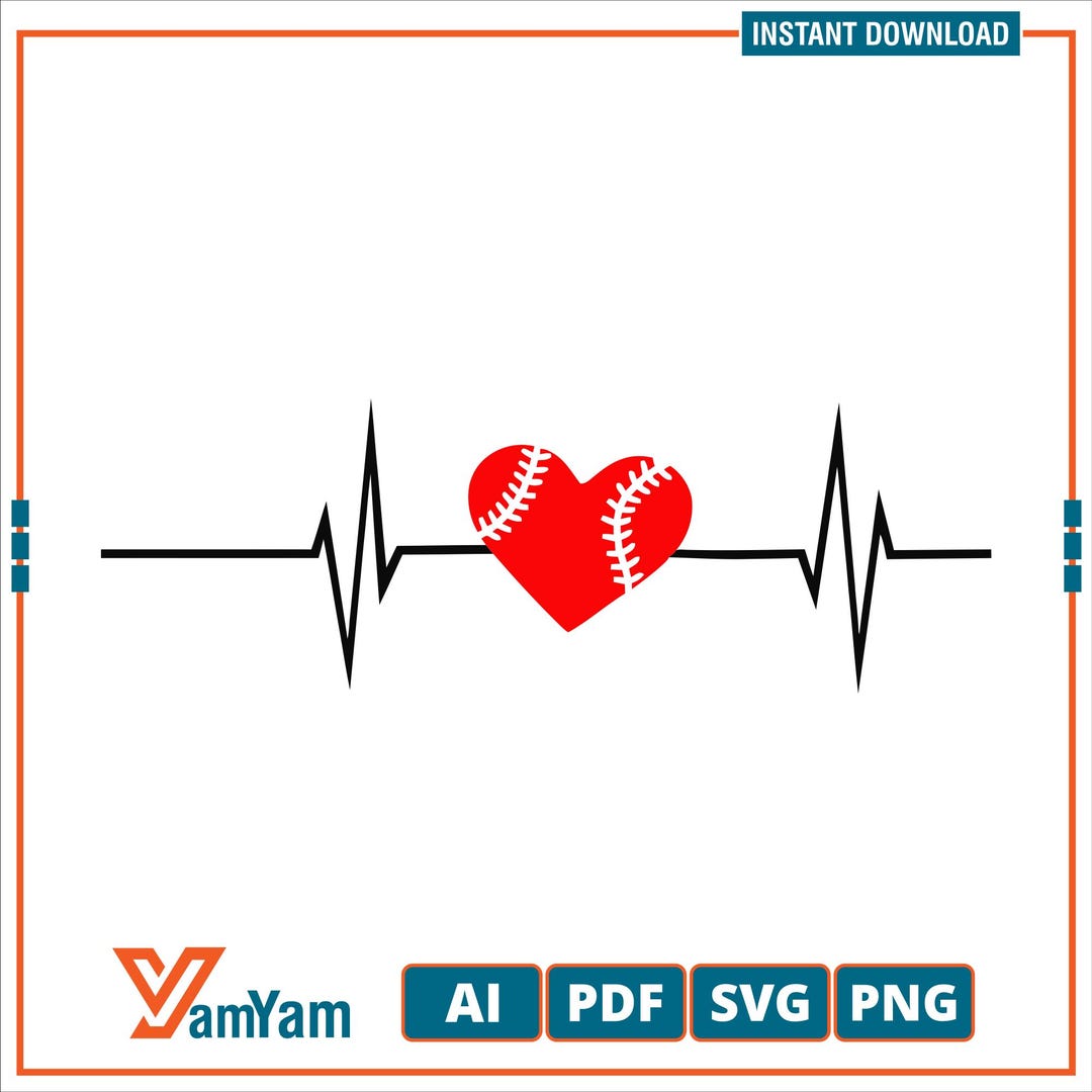 Baseball Heart Beat SVG | Baseball Heart SVG | Hearbeat SVG | Live ...