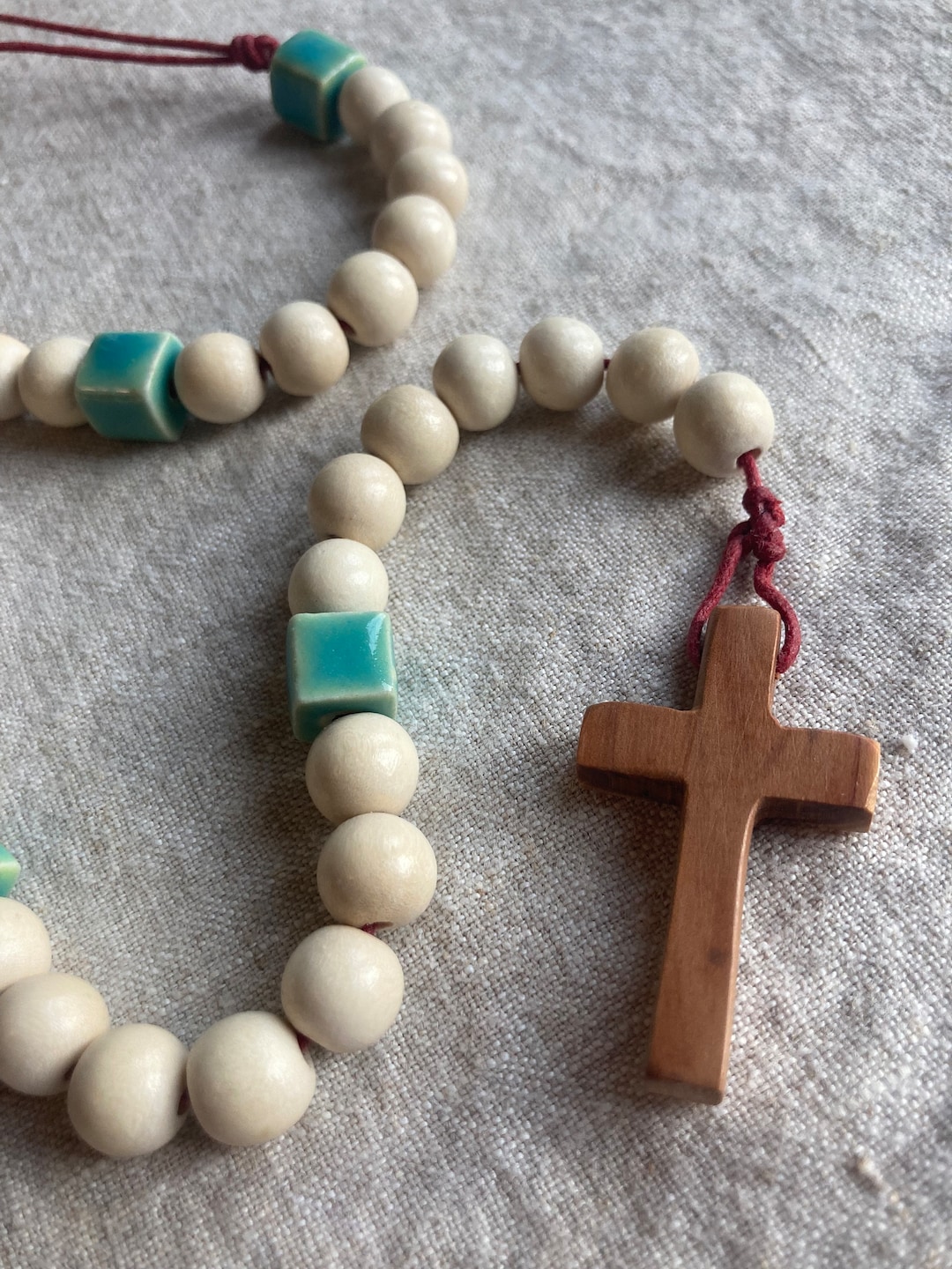 Belt Paternoster Wood and Ceramic With Cross - Etsy