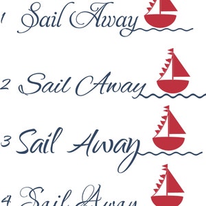 Sail Away Sailboat Waves Clouds Nautical 36x14 Vinyl Wall Decal Decor ...