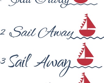 Sail Away Sailboat Waves Clouds Nautical 36x14 Vinyl Wall | Etsy