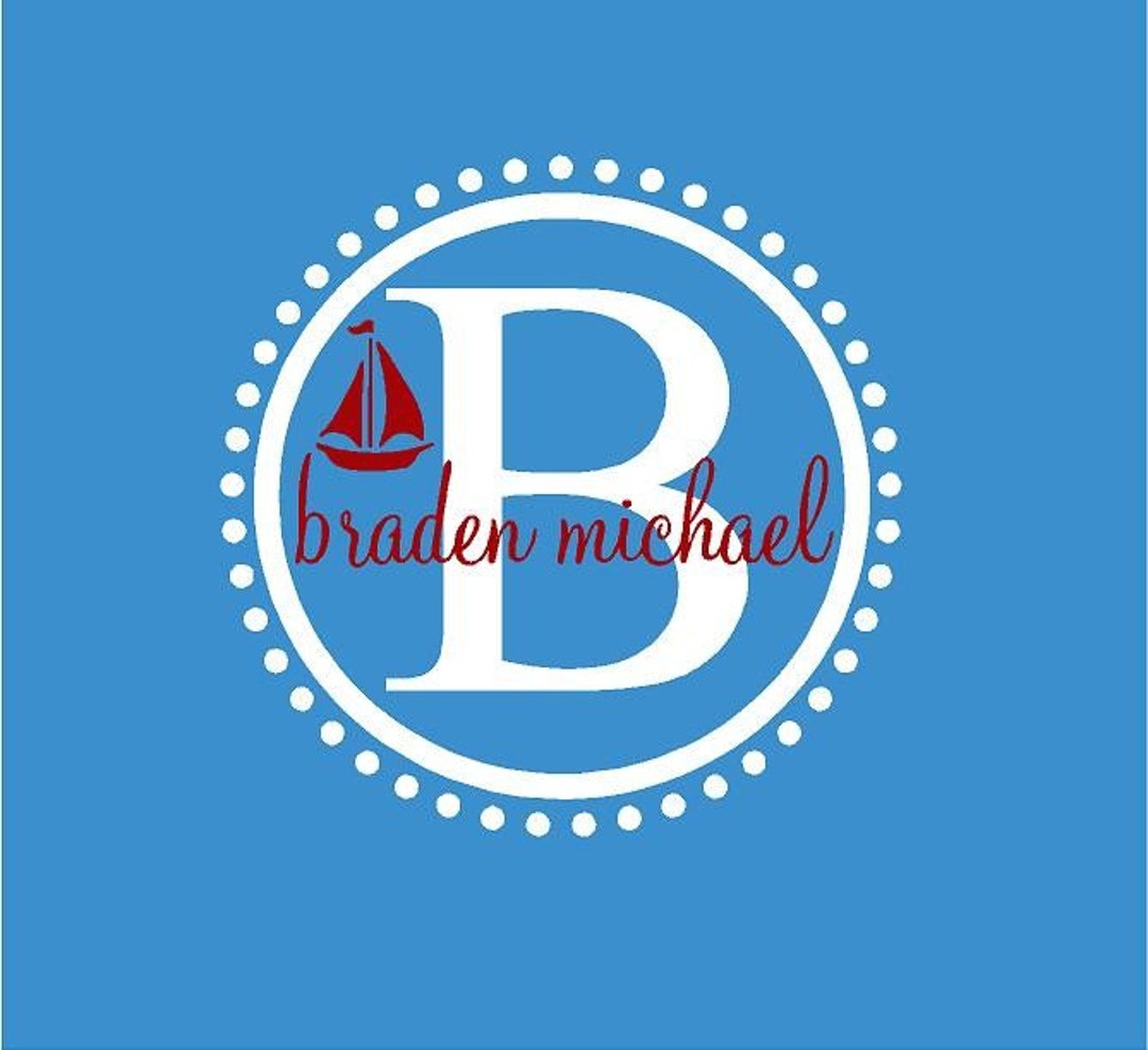 Monogram Name PERSONALIZED Nautical Sailboat Initial 22x22 Vinyl Wall ...