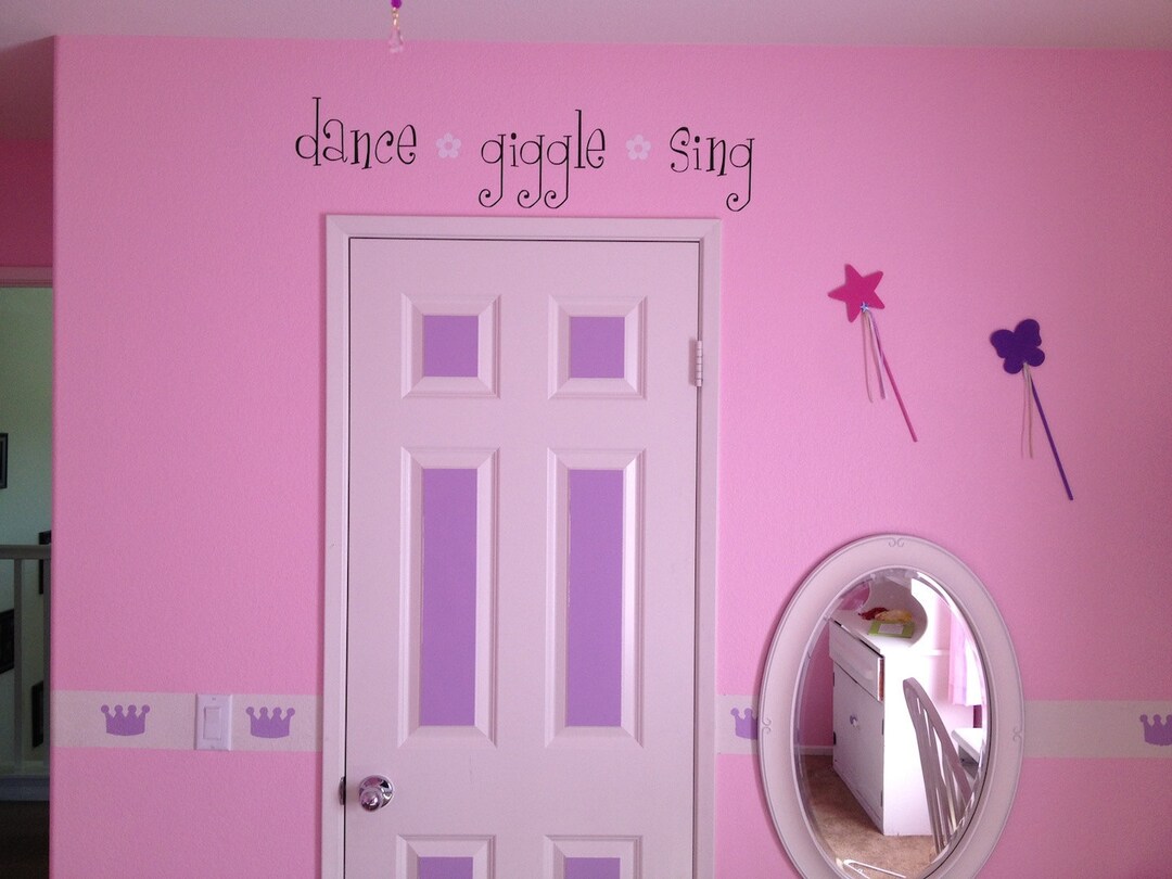 Dance Giggle Sing 36"l X 8"h Girl Flower Vinyl Wall Lettering Words ...