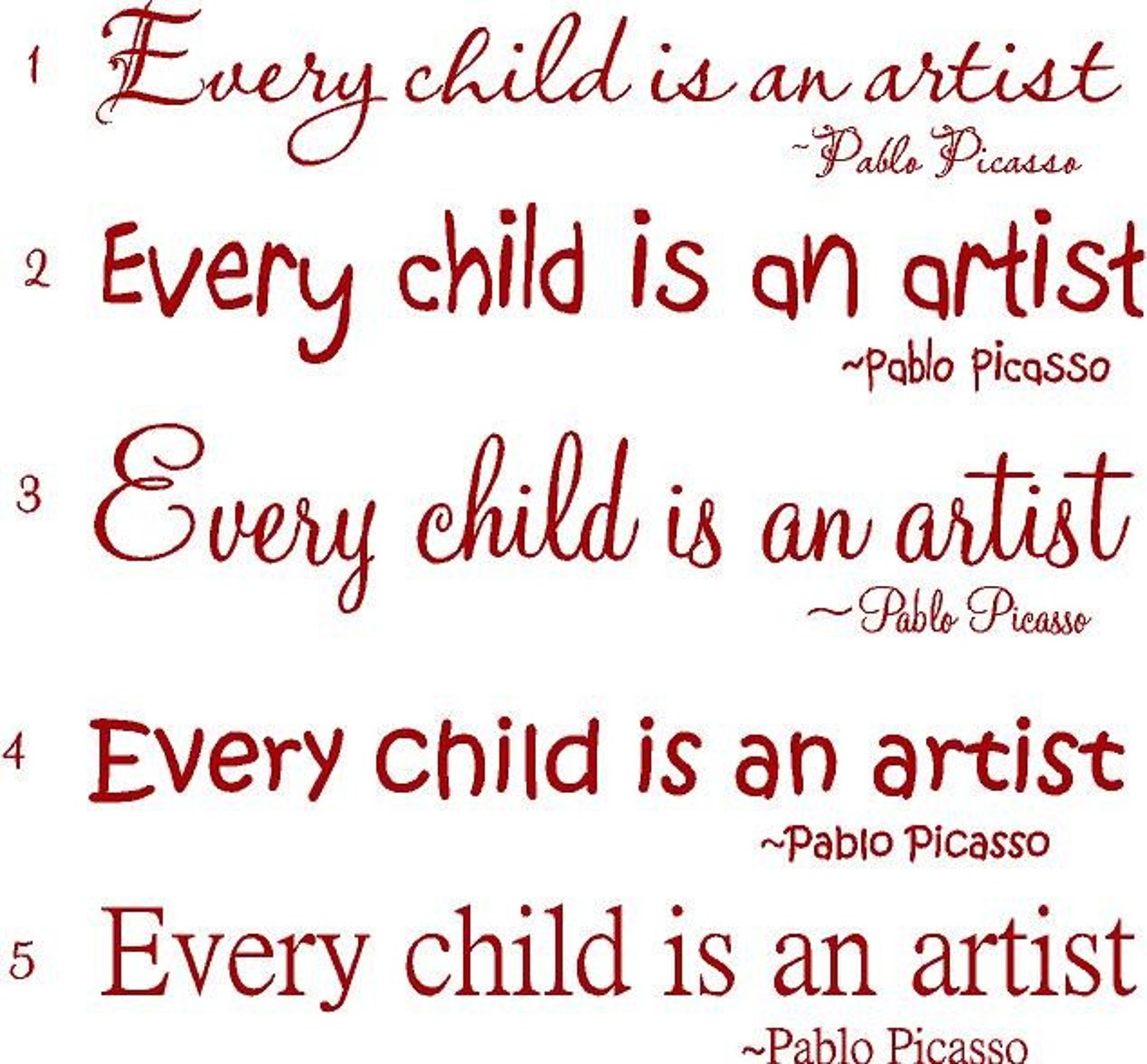 Every Child is an Artist Pablo Picasso 32x6 Vinyl Wall - Etsy