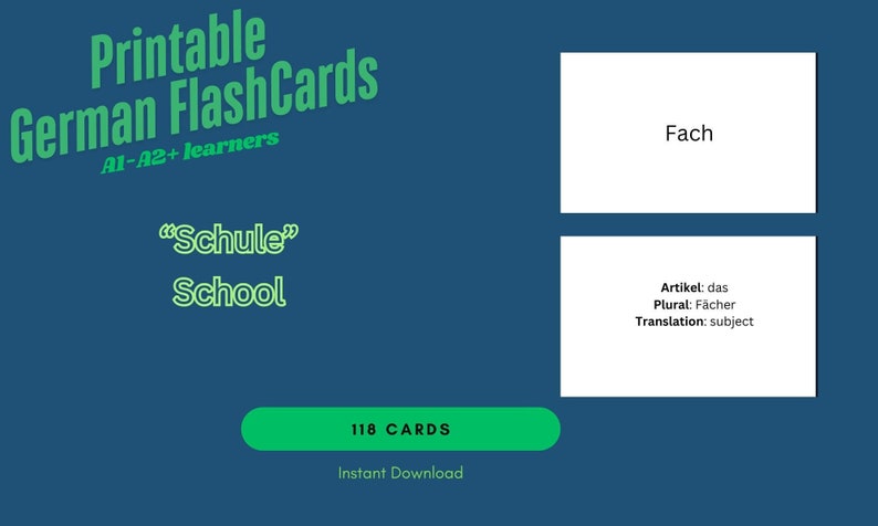 Printable German Flashcards – A1 A2+ Vocabulary | Schule - Etsy