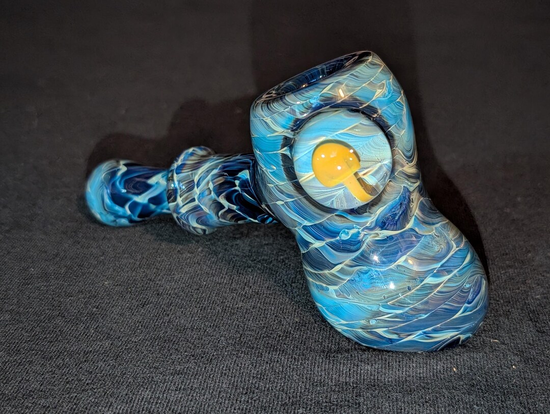 Heady Blue Glass Hammer Pipe: Mushroom Marble, American Made - Etsy