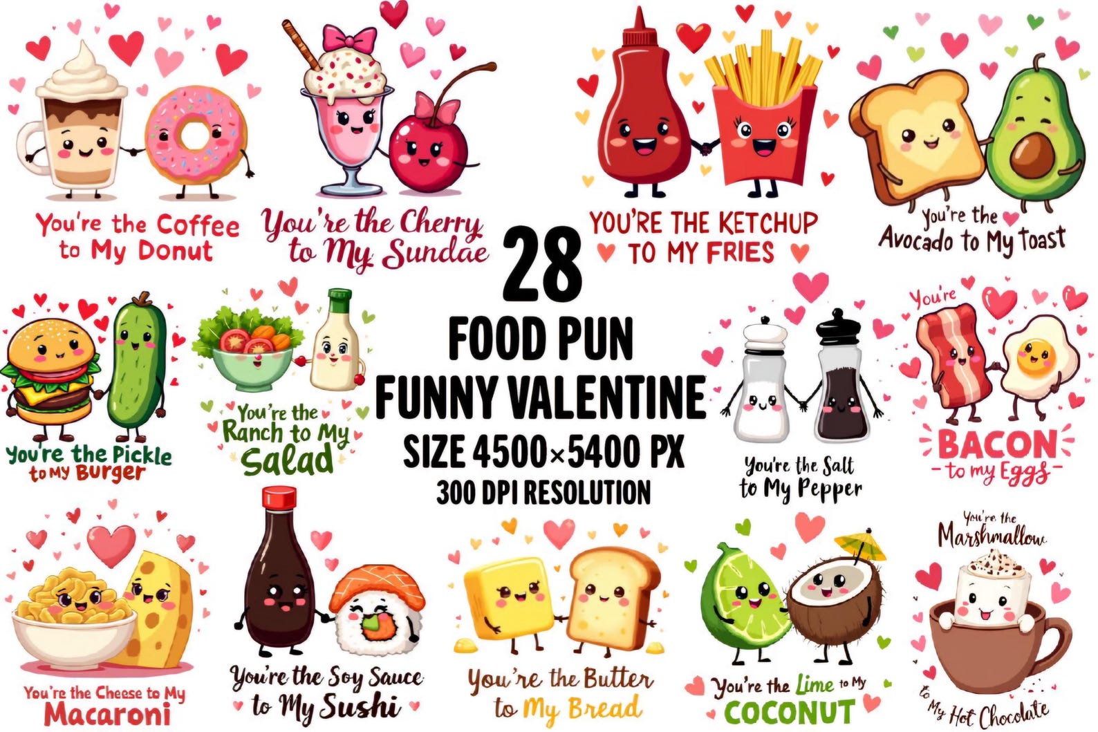 28 Food Pun Funny Valentine PNG Sublimation Bundle, Valentines Day PNG ...