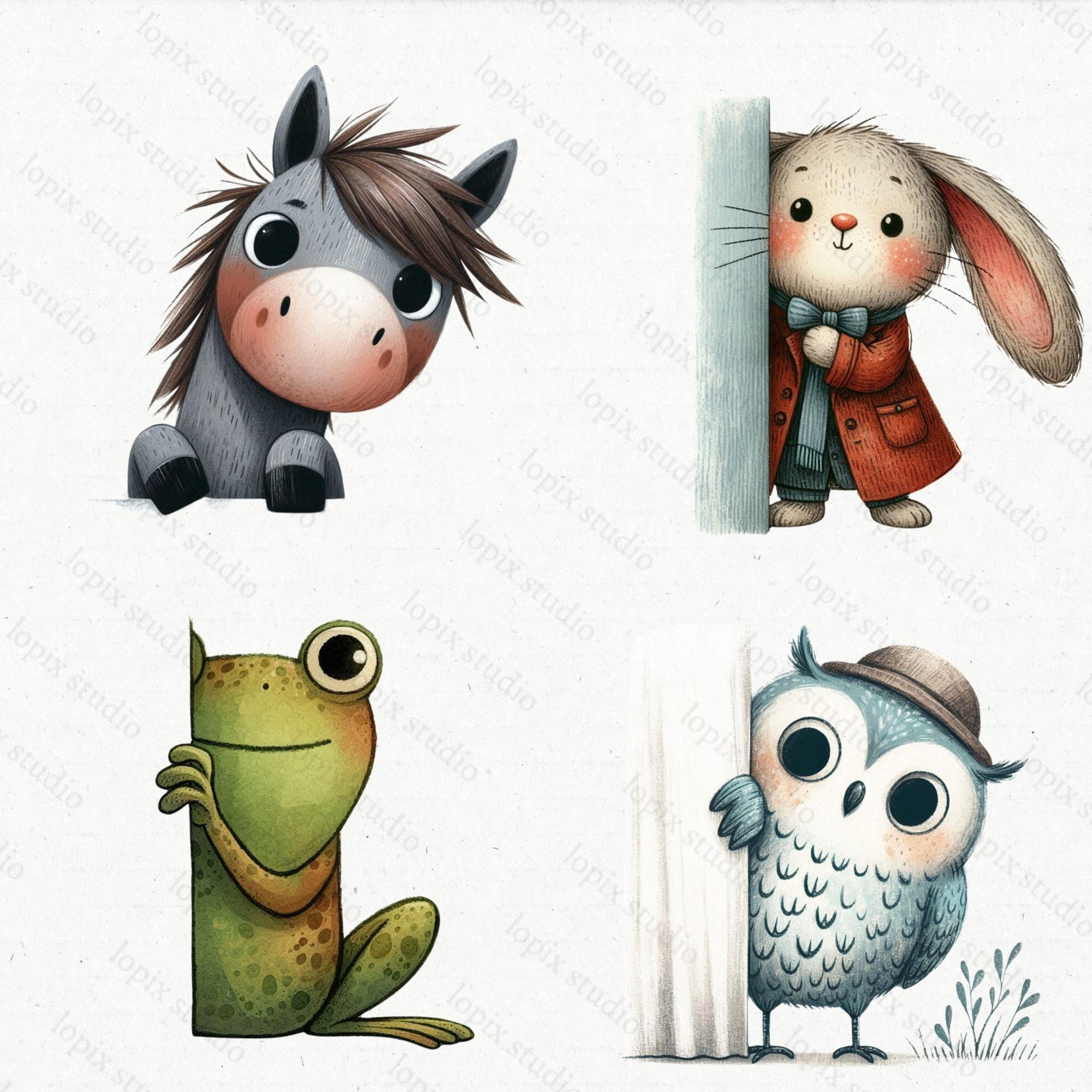 Cute Animals Peeking Clipart SVG & PNG Bundle Funny Quirky Animal Bird ...