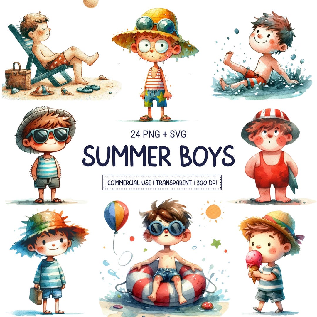 Wunderliches Summer Boys Clipart PNG SVG Bundle - 24 süße Strand ...