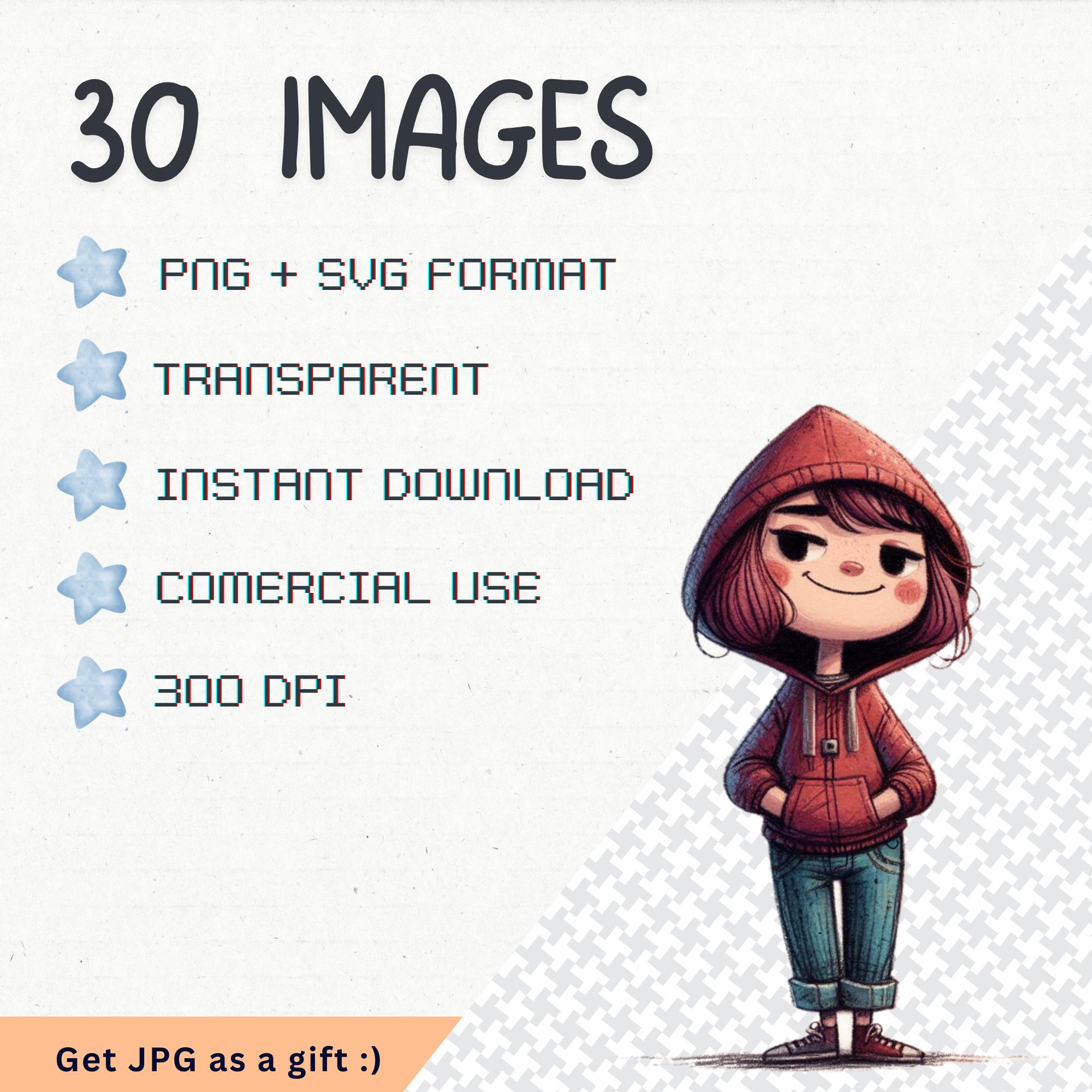 Quirky Smug Face Girls Clipart PNG & SVG - Whimsical Funny Cute Grumpy ...