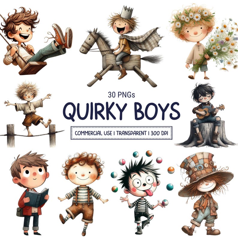 Cute Quirky Boys PNG Clipart Whimsical Funny Baby Kids Cartoon Whimsy ...