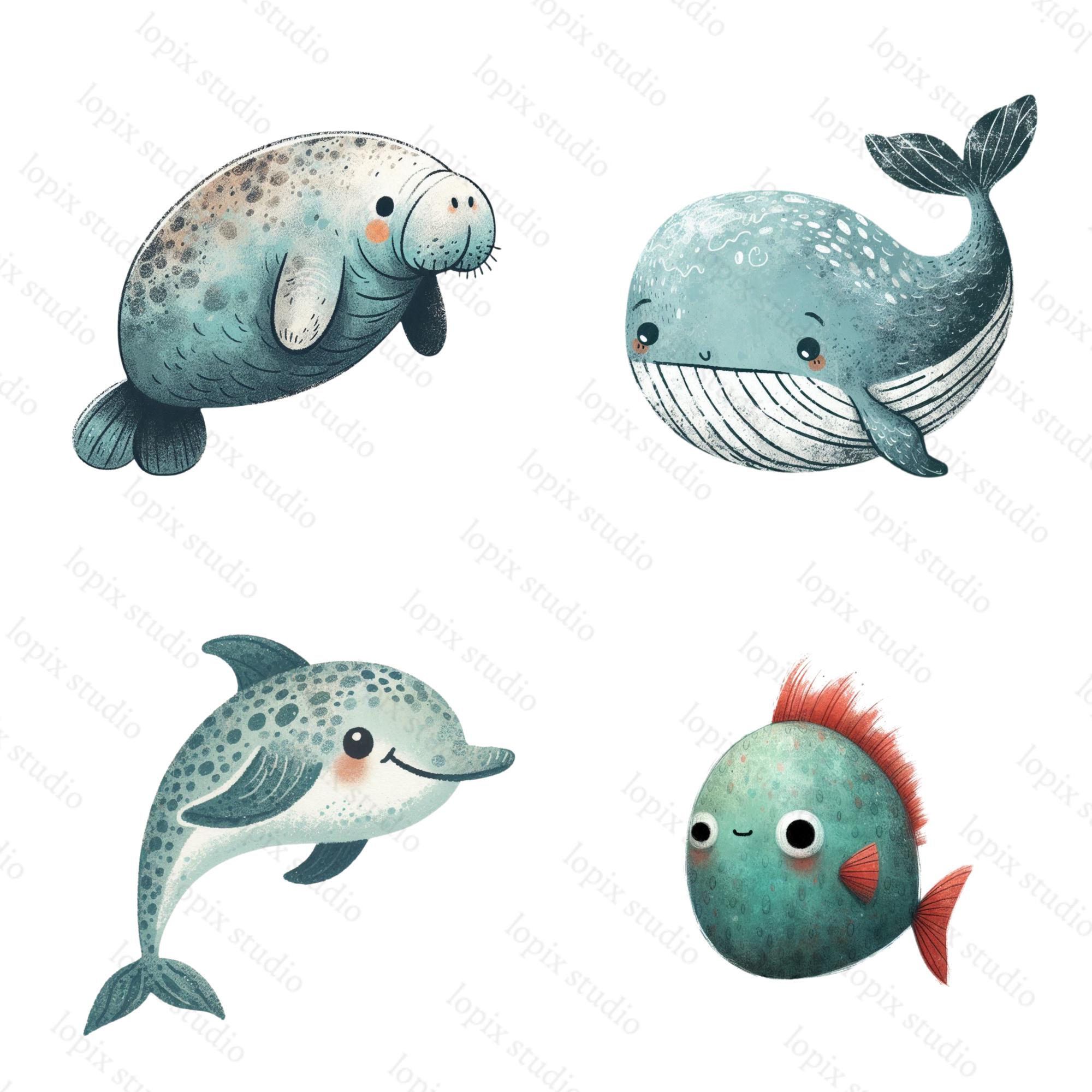 Cute Marine Life Clipart PNG – Quirky Ocean Animals, Sea Creatures ...