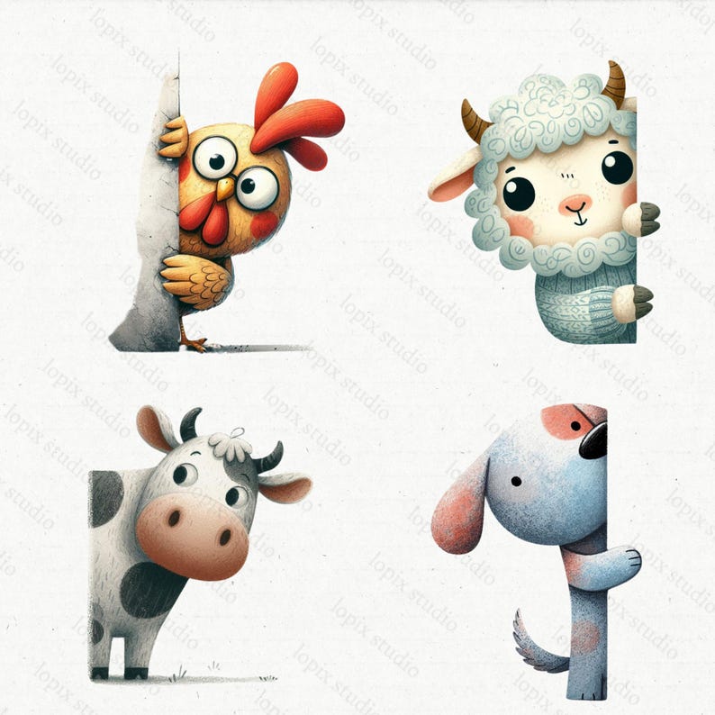 Cute Animals Peeking Clipart SVG & PNG Bundle Funny Quirky Animal Bird ...