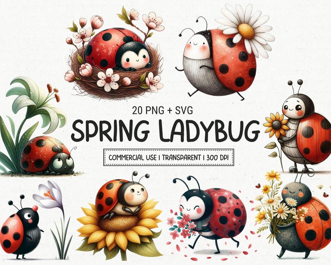 Cute Spring Ladybug Clipart PNG & SVG – 20 Quirky Garden Insects With ...