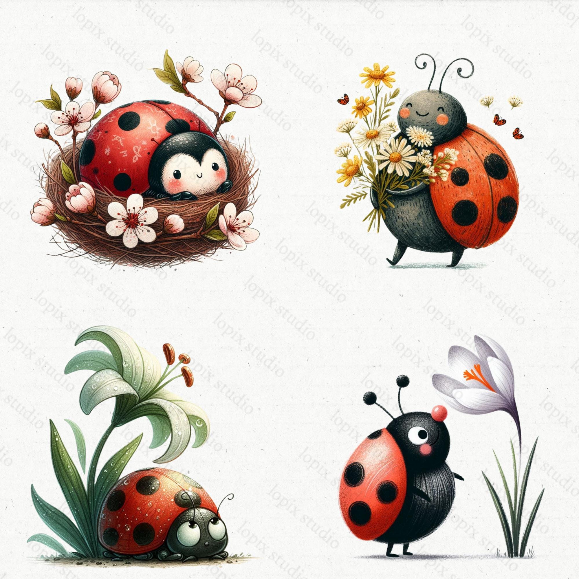 Cute Spring Ladybug Clipart PNG & SVG – 20 Quirky Garden Insects With ...
