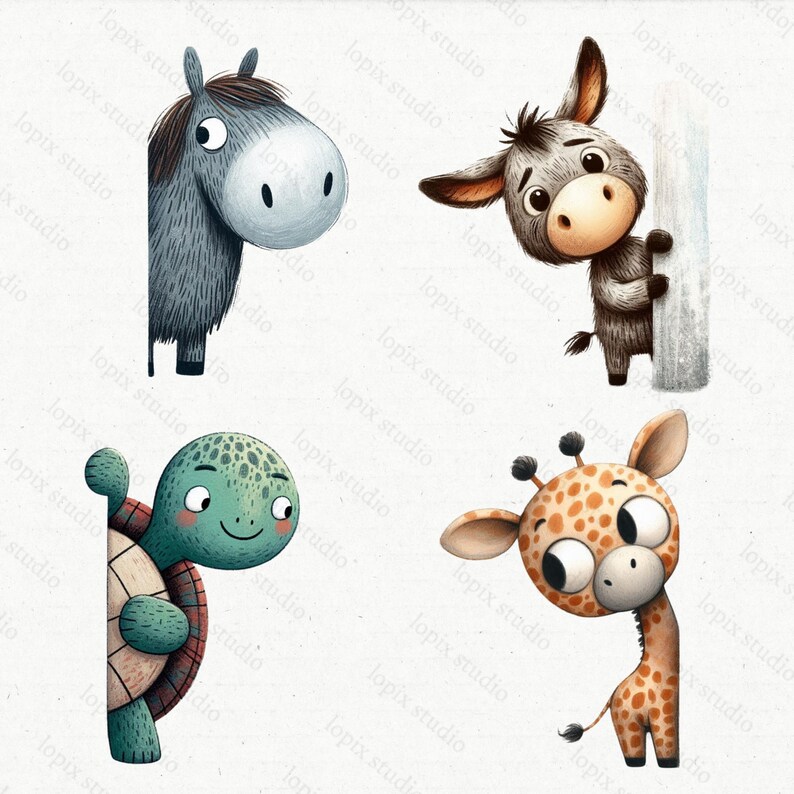 Cute Animals Peeking Clipart SVG & PNG Bundle Funny Quirky Animal Bird ...