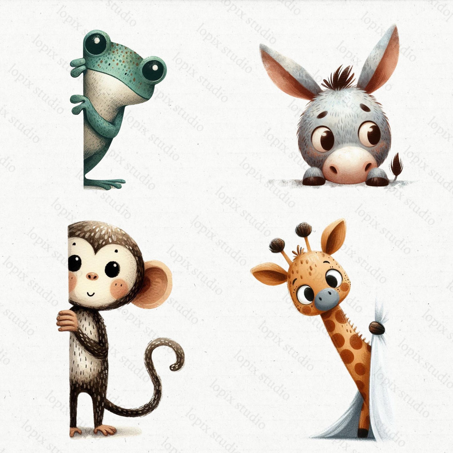 Cute Animals Peeking Clipart SVG & PNG Bundle Funny Quirky Animal Bird ...