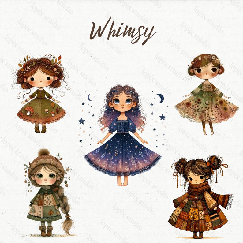 20 Whimsical Boho Girls PNG Clipart Cute Calm Woman Quirky Cartoon ...