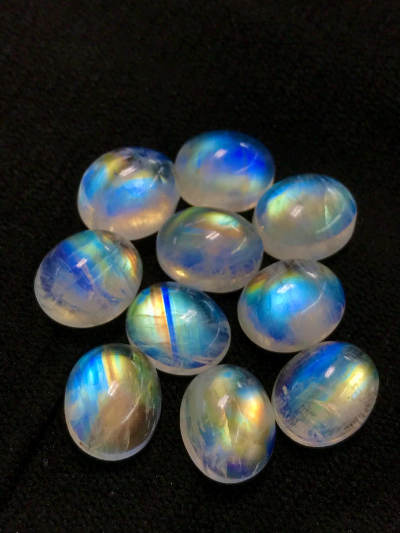 Rainbow Moonstone Cabochons – 9x11mm, Full Flash, Gemstone Beads (10 ...